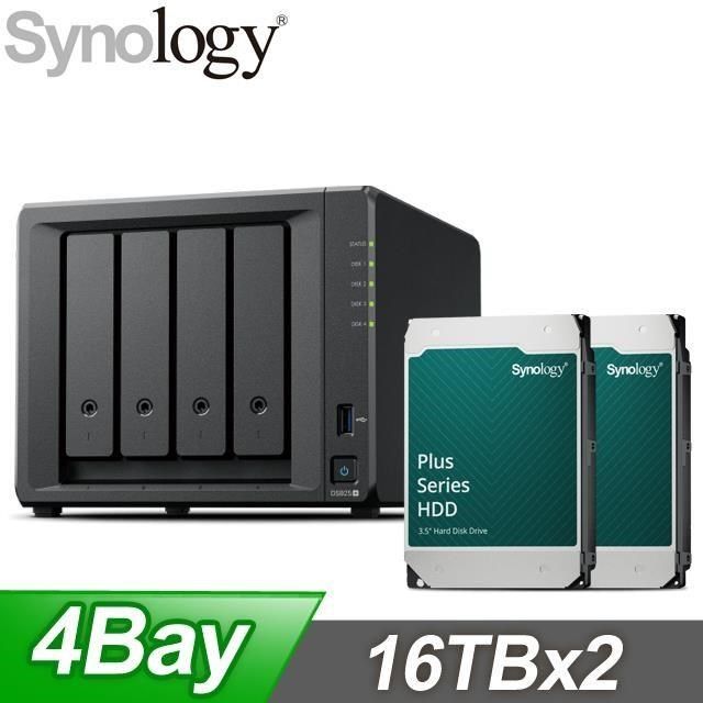 Synology 群暉 〈鈔省價〉DS925+ 4Bay NAS+HAT3310 PLUS 16TB NAS硬碟(X2) - PChome 24h購物