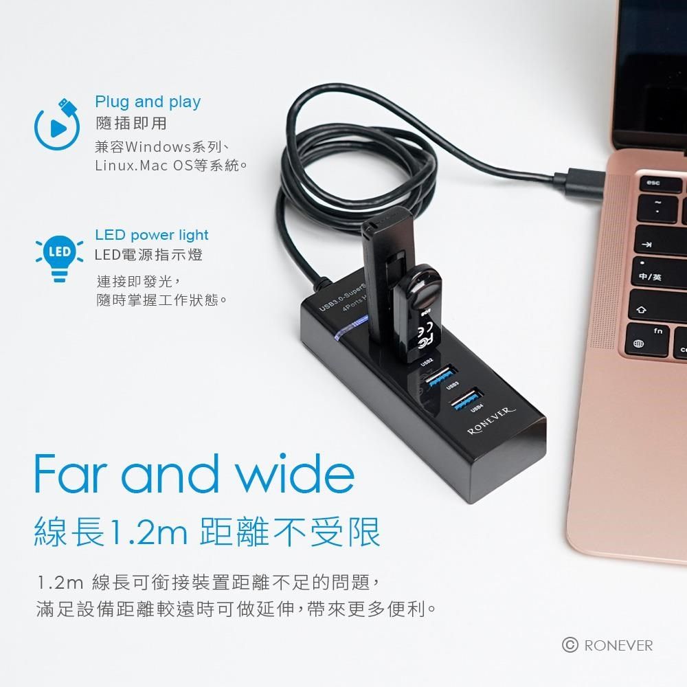 RONEVER 【南紡購物中心】 USB3.0 4埠HUB集線器-(PC360X) - PChome 24h購物