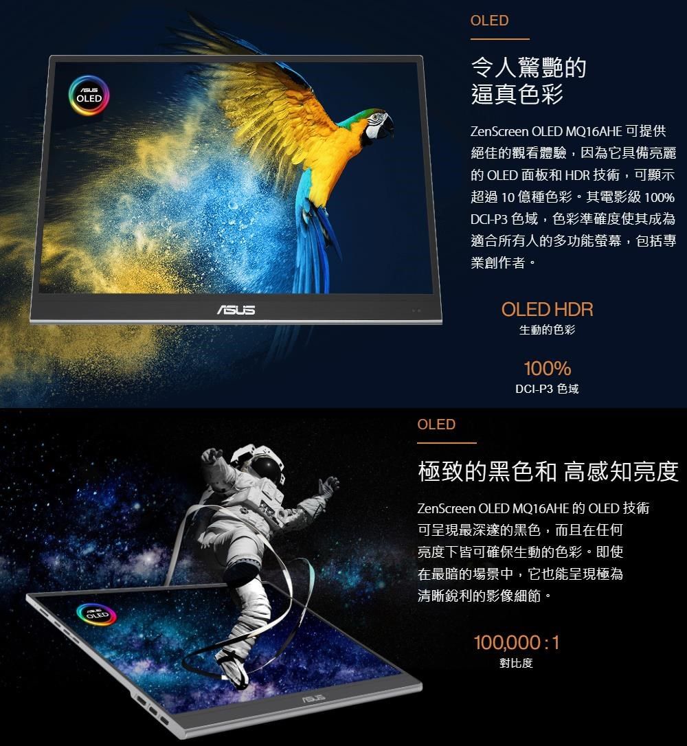 ASUS 華碩 ZenScreen MQ16AHE 15.6吋 OLED 攜帶型螢幕 - PChome 24h購物