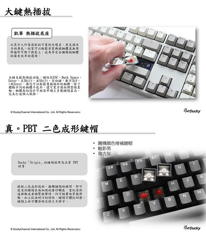 Ducky Origin 機械式鍵盤 復古色 PBT鍵帽 CHERRY機械軸 熱插拔 無光 靜音紅軸 - PChome 24h購物
