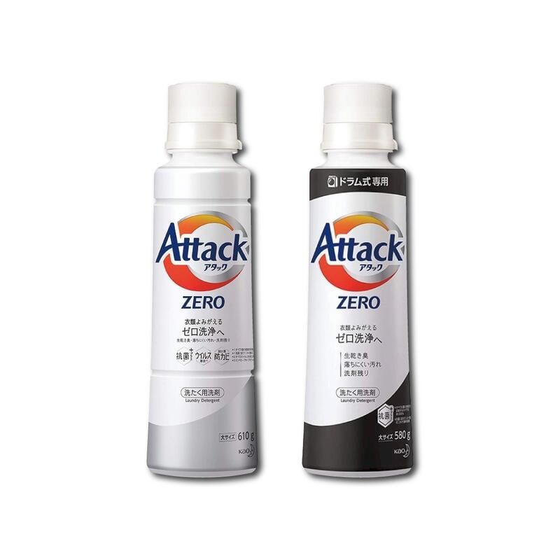 日本KAO花王- Attack ZERO極淨超濃縮洗衣精直立式(白)610g/滾筒式(黑)580g - PChome 24h購物
