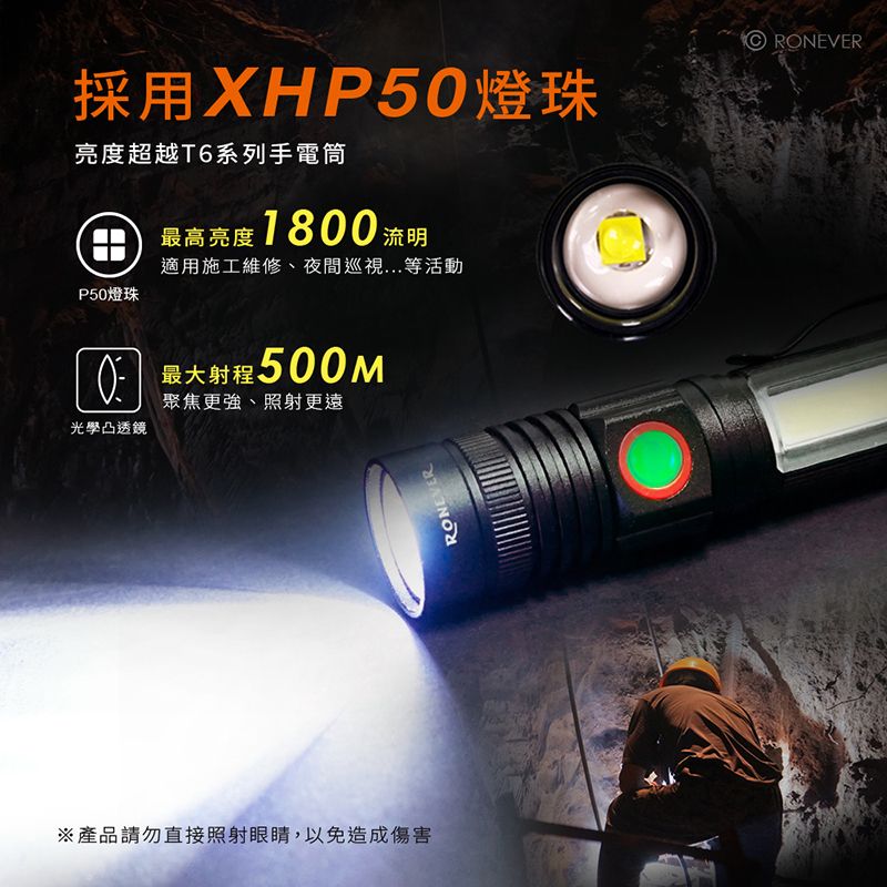 RONEVER P50-3 充電式COB燈手電筒 (PA-P50-3) - PChome 24h購物