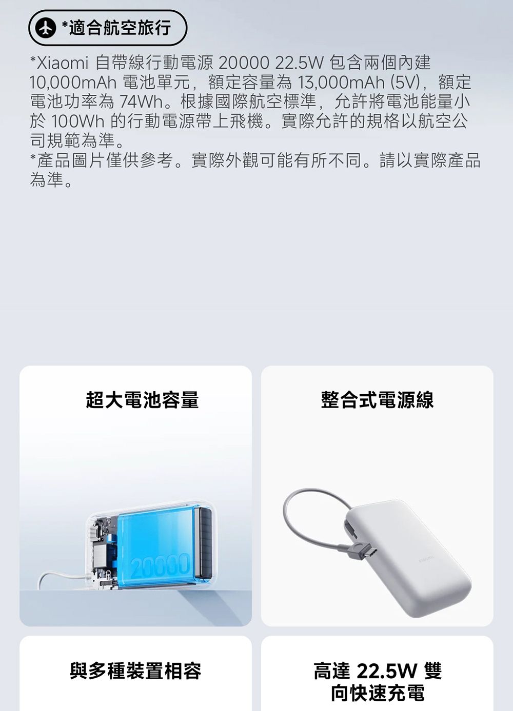 Xiaomi 小米 自帶線行動電源 20000 22.5W - PChome 24h購物