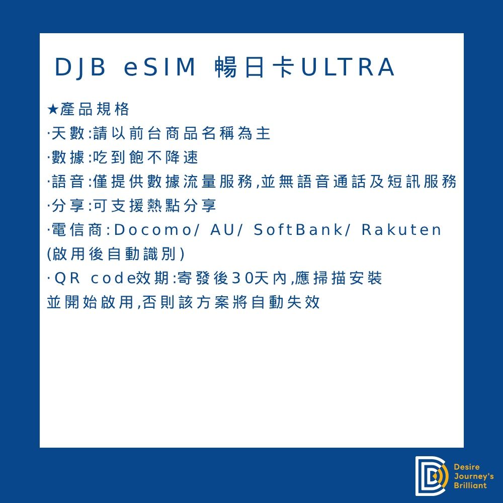 DJB 暢日卡ULTRA_5G日本eSIM 5天吃到飽不降速 - PChome 24h購物