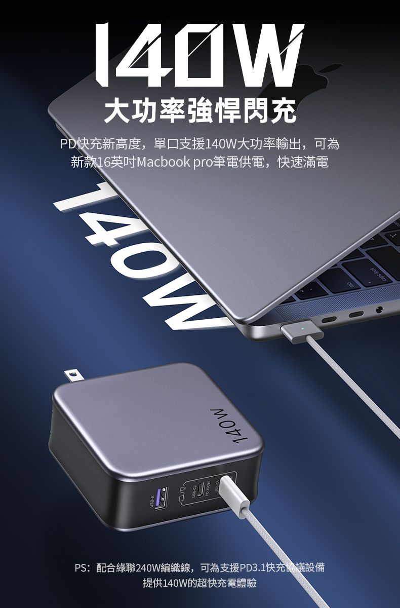 綠聯 140W 2C1A 氮化鎵快速充電器 - PChome 24h購物
